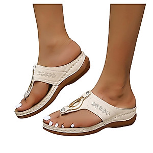 KAAUSE Women's Sandals Casual Summer Water Sandals with Arch Support Yoga Mat Insole Outdoor Wadable Sandals Sandals For Women A3 Beige