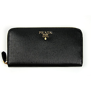 Prada Women's Black Leather Long Wallet 1ml506 Vitello Move Nero Zip Around