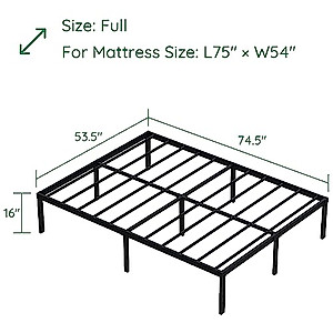 DiaOutro 16 Inch Full Size Bed Frame Heavy Duty Metal Platform No Box Spring Needed, Maximum Storage, Easy to Assembly, Noise Free, Black