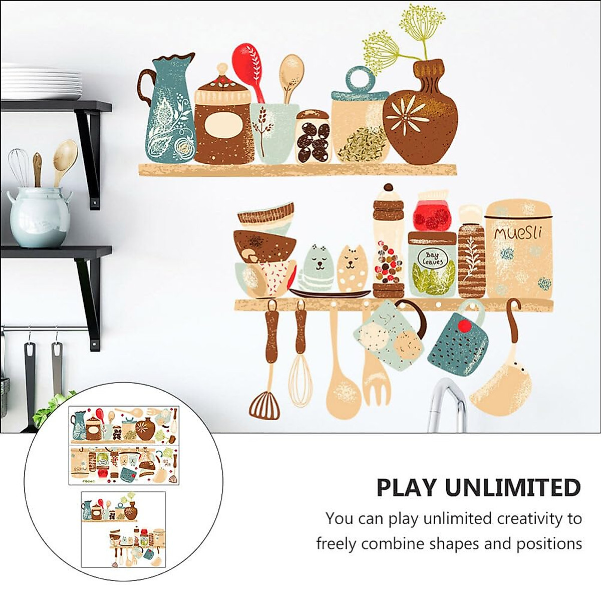 Uonlytech Window Decals 2pcs Cartoon Kitchen Quotes Wall Decal Cooking Utensils Wall Art for Kitchen Dining Room Fridge Restaurant Decor