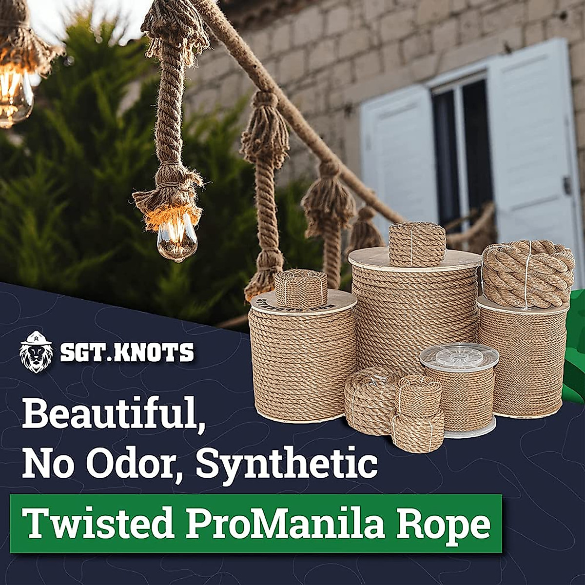 SGT KNOTS Twisted ProManila Rope - UnManila, Twisted 3 Strand Outdoor Rope, Lightweight Synthetic Rope for DIY Projects, Marine, Commercial (1/4" x 25ft)