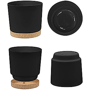 ZMTECH Plant Pots, Set of 3 8'' Self Watering Plastic Planter with Drainage Hole and Saucer, Modern Decorative Flower Pot for Indoor Outdoor House Plants, Succulents, Flowers - Dark Gray