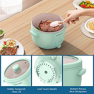 Hoyatoka Electric Hot Pot, 2L Portable Non-Stick Electric Cooker with Steamer, Mini Electric Pot Ramen Cooker for Sauté, Stir Fry, Steak, Eggs, Oatmeal, Ramen, Soup for Dorm, Office, Green