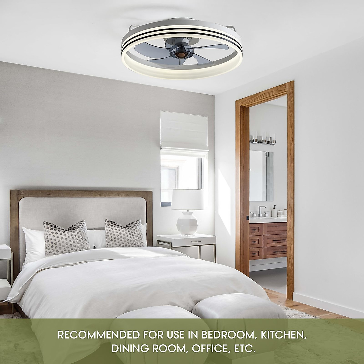 LUDOMIDE Ceiling Fans with Lights, Flush Mount Ceiling Fan with Lights and Remote, 6 Wind Speeds Smart Low Profile Ceiling Fan for Bedroom, Dining Room and Kitchen 20" (White)