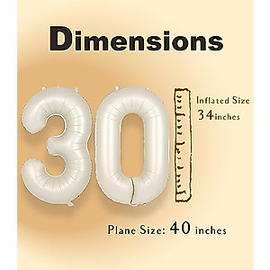 SUWEN 40 Inch Large Cream White 30 Balloon Numbers Big Foil Helium Number Balloons 0-9 Jumbo Happy 30th Mylar Birthday Party Decorations for Boy or Girl Anniversary Party Supplies