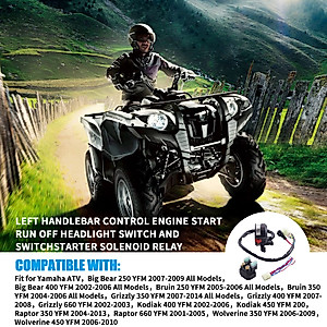 JINGKE Left Handlebar Control Engine Start Run Off Headlight Switch and SwitchStarter Solenoid Relay for Yamaha ig Bear 250 400 Bruin 250 350 Grizzly 350 400 660 Kodiak 400 450 Raptor 350 660