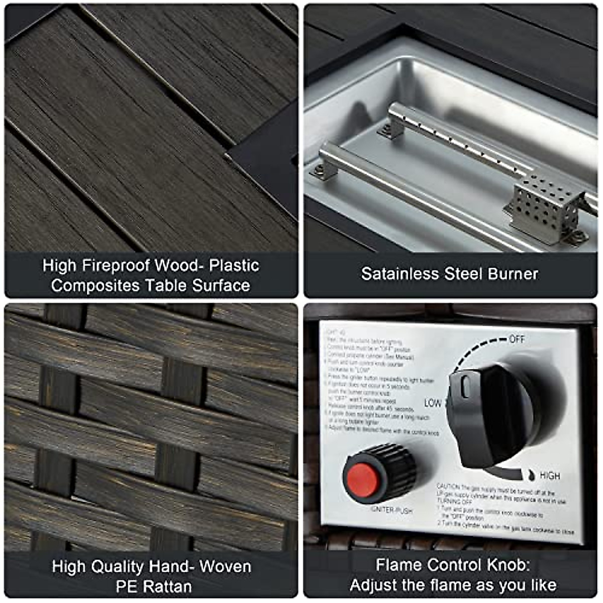 HOMREST Propane Fire Pit Table, Gas Fire Pits for Outside, 44 Inch 50,000 BTU Smokeless Firepit for Outdoor Patio, CSA Approved, Auto-Ignition Adjustable Flame, with Lid, Waterproof Cover, Glass Beads