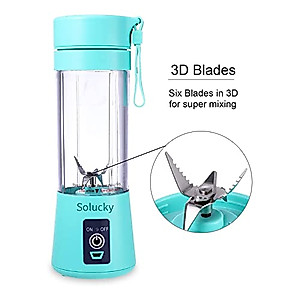 Portable Blender, Solucky Personal Size Blender, 380 ml Mini Juicer Cup, Household Fruit Mixer, Small Blender for Shakes and Smoothies, USB Rechargeable with 6 Blade, Ideal for Travel, Home and Office