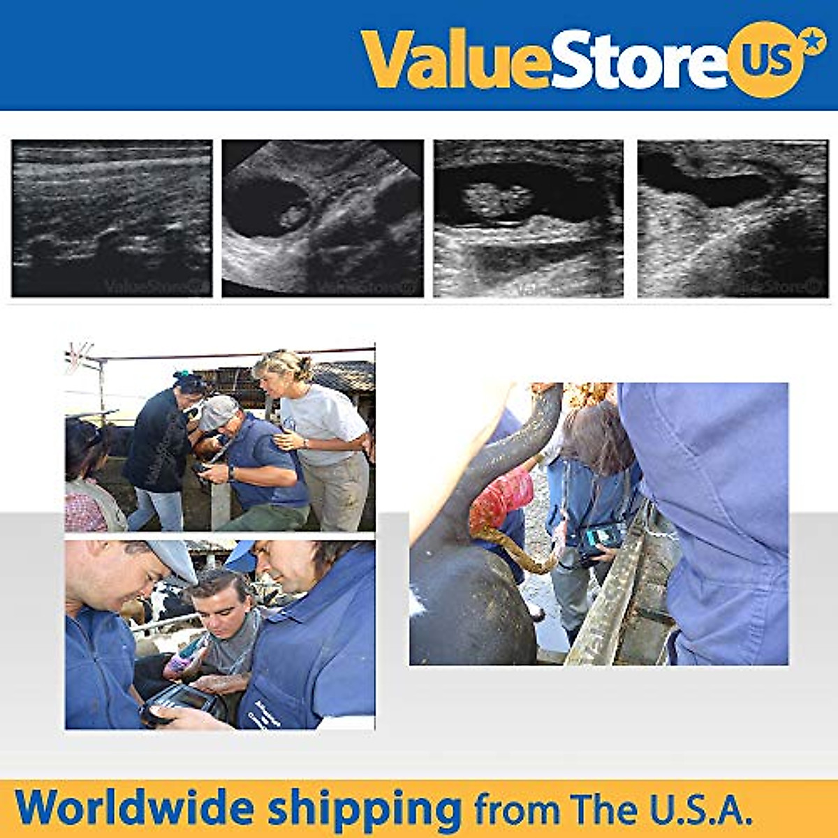 Portable Ultrasound Scanner Veterinary Pregnancy V16 with 7.5 MHz Rectal Probe for Cattle, Horse, Camel, Equine and Cow.