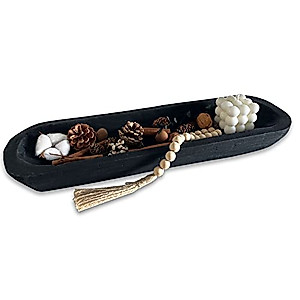 Wooden Dough Bowls Decorative，Rustic Bread Long Bowls Decor Wood Tray, Hand Carved For Table Centerpiece Decor, Home Decor (20 * 6 * 2 inch Black)