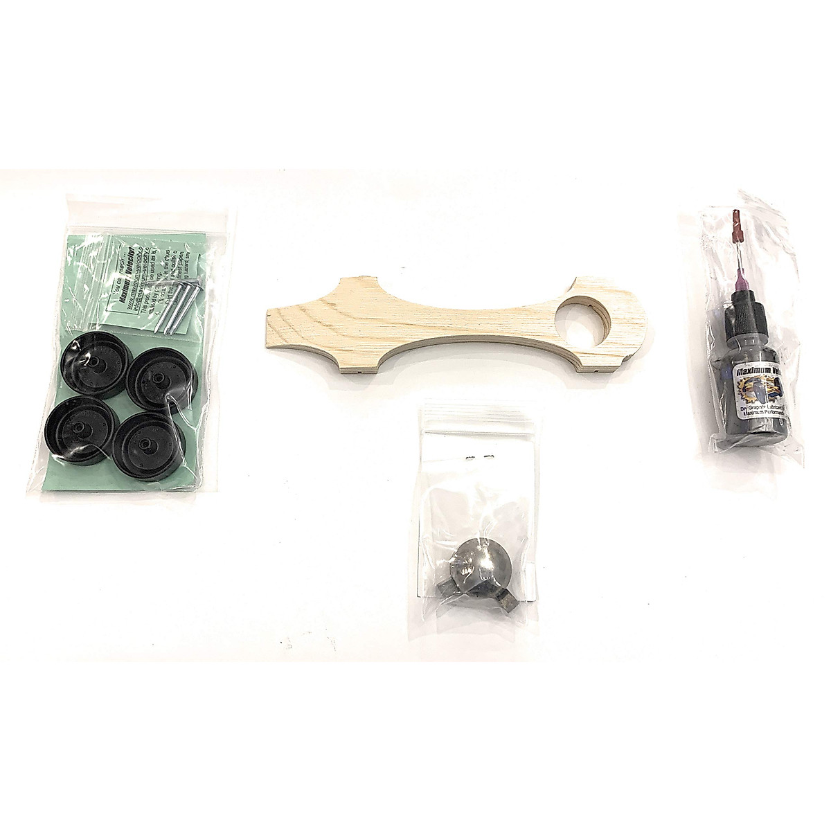 Maximum Velocity Pine Derby Car Kit | Derby Car Kit Includes Speed BSA Wheels, Axles, Graphite & Tungsten Weight | Maxinator Pinewood Car