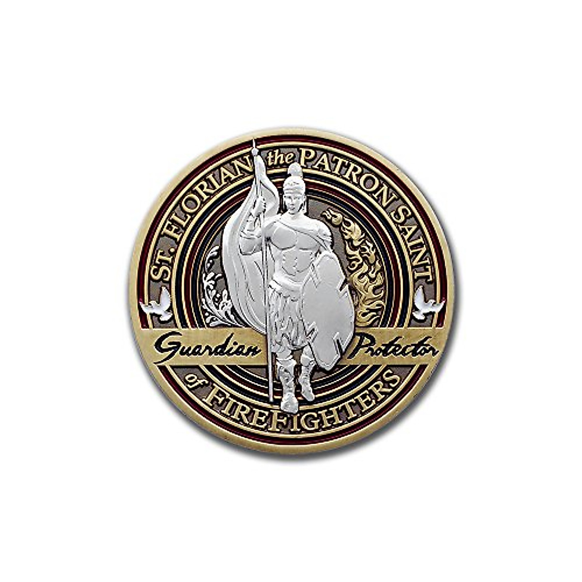 Firefighter Brotherhood Challenge Coin Saint Florian in Deluxe Display tin with Bonus polishing Cloth