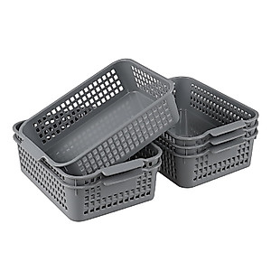 Melontray Set of 6 Plastic Storage Baskets Tray, Gray Plastic Mesh Basket for Shelves