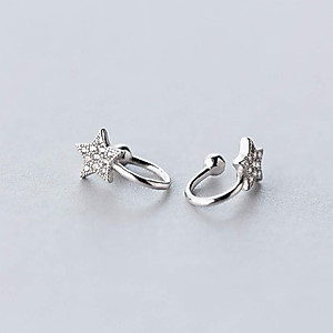 SLUYNZ 925 Sterling Silver CZ Star Cuff Earrings for Women Clip On Ears No Piercing Cartilage Earrings (A-Silver)