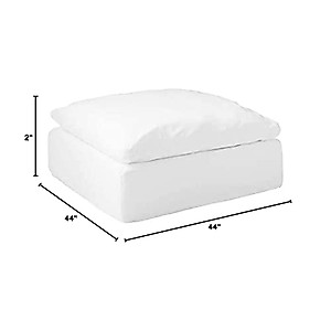 Sunset Trading Contemporary Puff Collection Slipcovered 44" Square Sectional Modular Stain-Proof Water-Resistant Washable Performance Fabric | White Ottoman, Oversized Down Filled Large Sofa Footrest