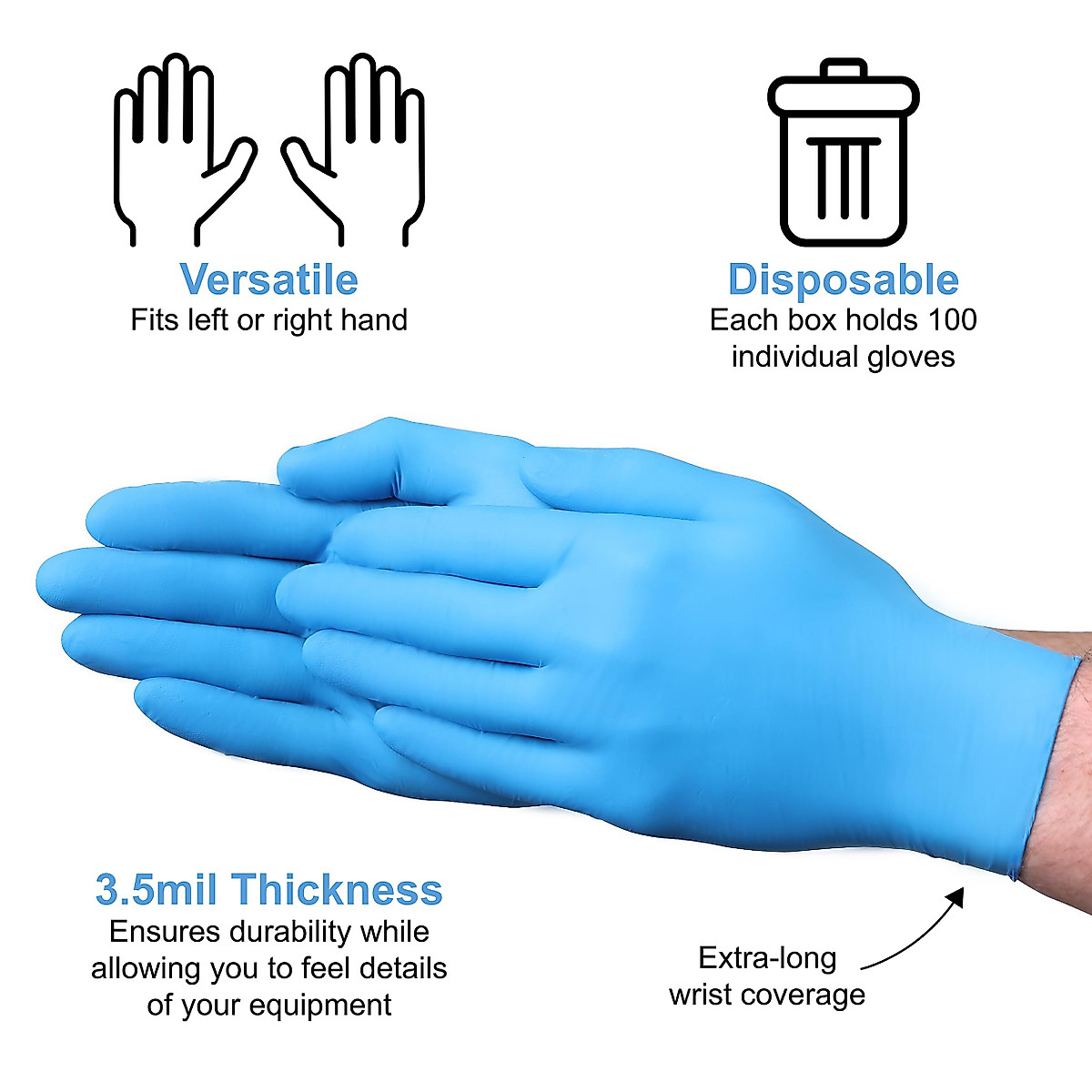VGuard A11A11 Nitrile Gloves Disposable Gloves - 1 Box 100CT 3.5mil Small Blue Powder Free Nitrile Gloves Box