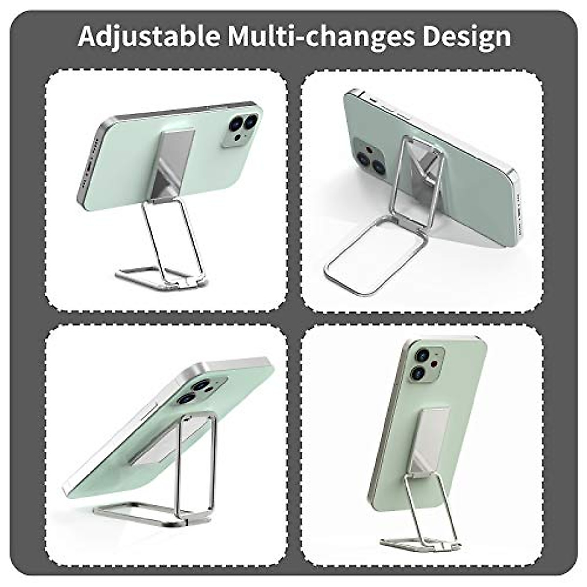 Phone Ring Holder, Senose Phone Kickstand Holder for Hand, Foldable Phone Finger Holder Grip for Magnetic Car Mount Compatible for iPhone Any Smartphone, Silver