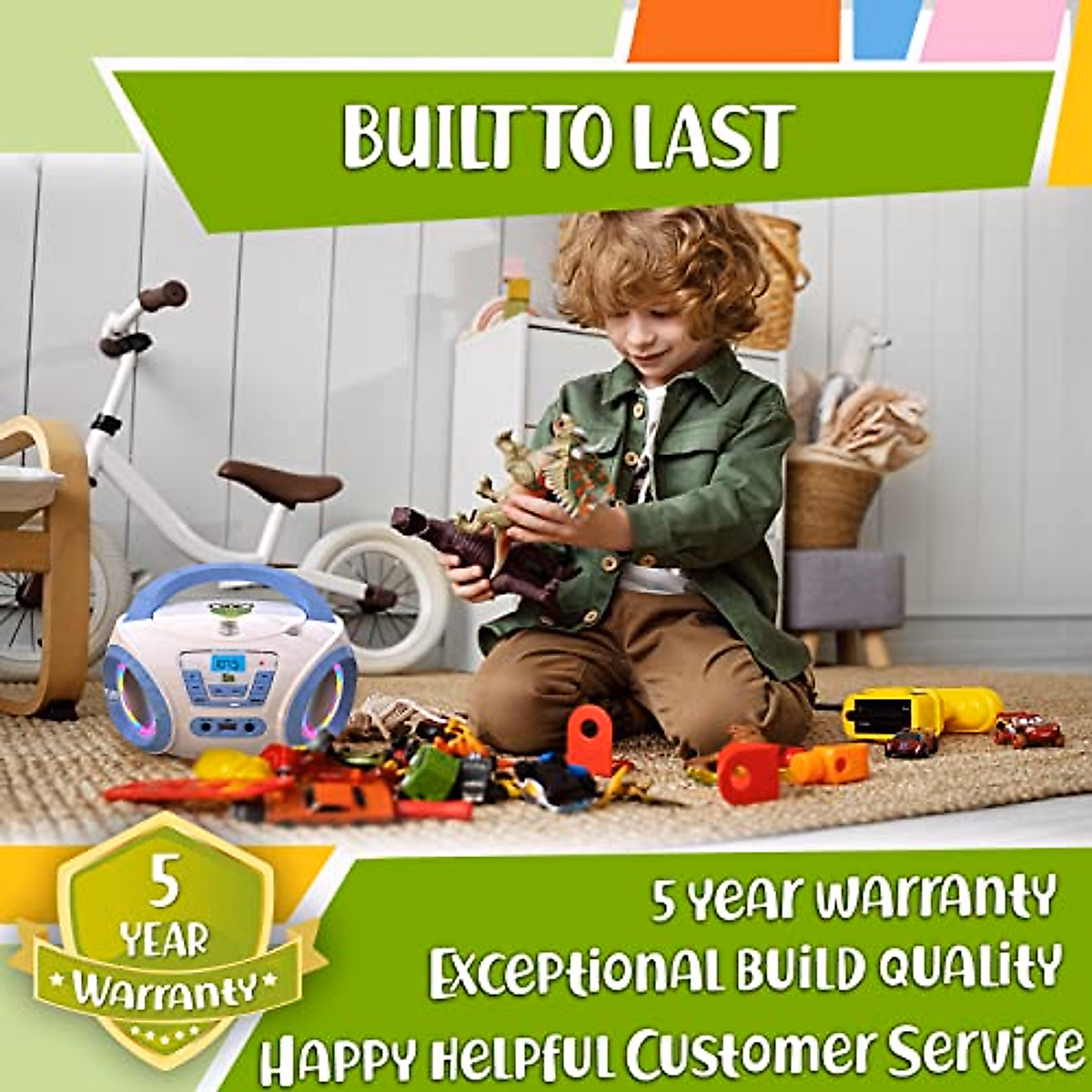 TinyGeeks Kids Table and Chairs Set Safe for Children Activity Table for Kids and Tunes Kids Boombox CD Player for Kids FM Radio - Batteries Included Bundle