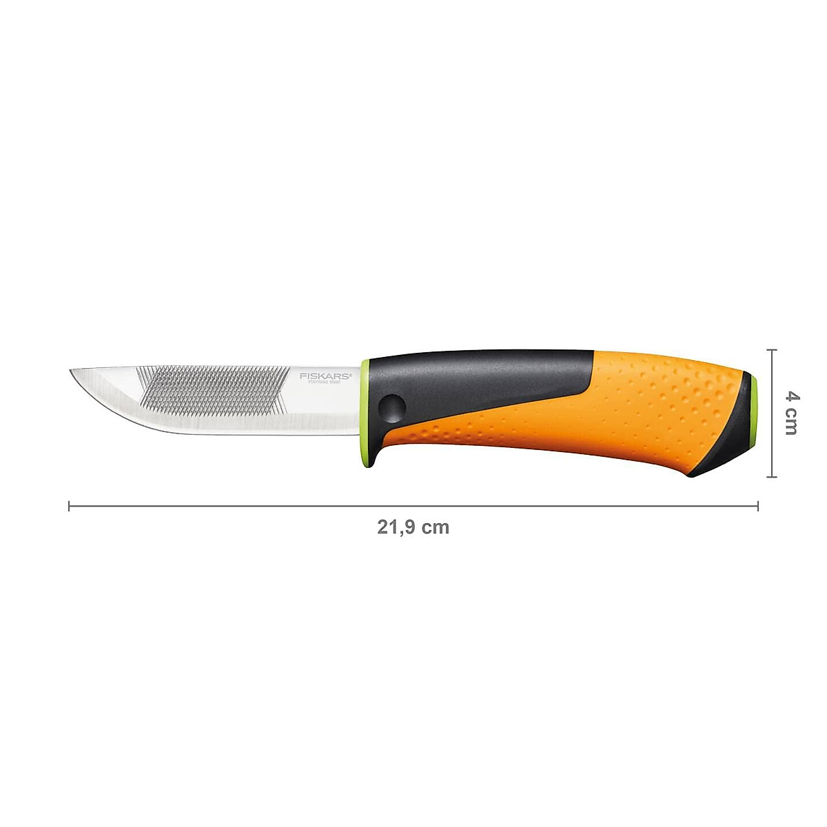 Fiskars Knife including Holster with Integrated Knife Sharpener, Total length: 21.9 cm, Black/orange/green, 1023619, Standard