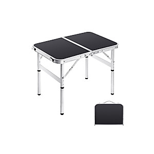 Moosinily Small Folding Table 2FT Foldable Camping Table Portable Picnic Table Aluminum 2 Height Adjustable Outdoor Beach Card Black 23.6×15.7 inch