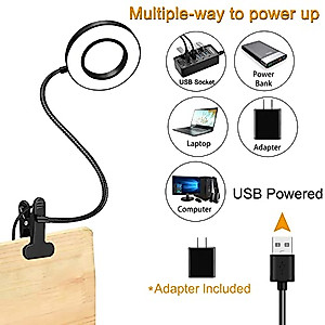 Clip on Light Reading Lamp for Bed, 4.7" USB Desk Light with Clamp 3 Lighting Modes10 Brightness, Eye Protection Book Clamp Light, 360° Flexible Gooseneck Table Light for Bed Headboard Makeup Eyebrow