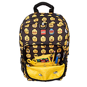 LEGO Heritage Classic Kids School Backpack Bookbag, for Travel, On-the-Go, Back to School, Boys and Girls, with Adjustable Padded Straps and Fun patterns, Minifigure