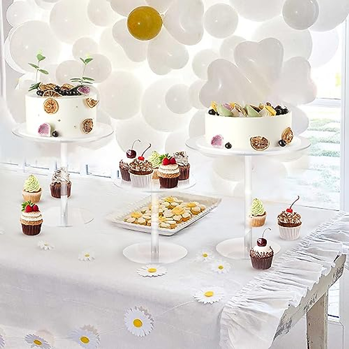 POMINEL Acrylic Cake Stand Set of 3, Clear Cake Stand Round Tall Cake Stand for Dessert Table Display Set, Cupcake Stand Dessert Cupcake Pastry Candy Display Riser for Wedding, Event, Birthday Party