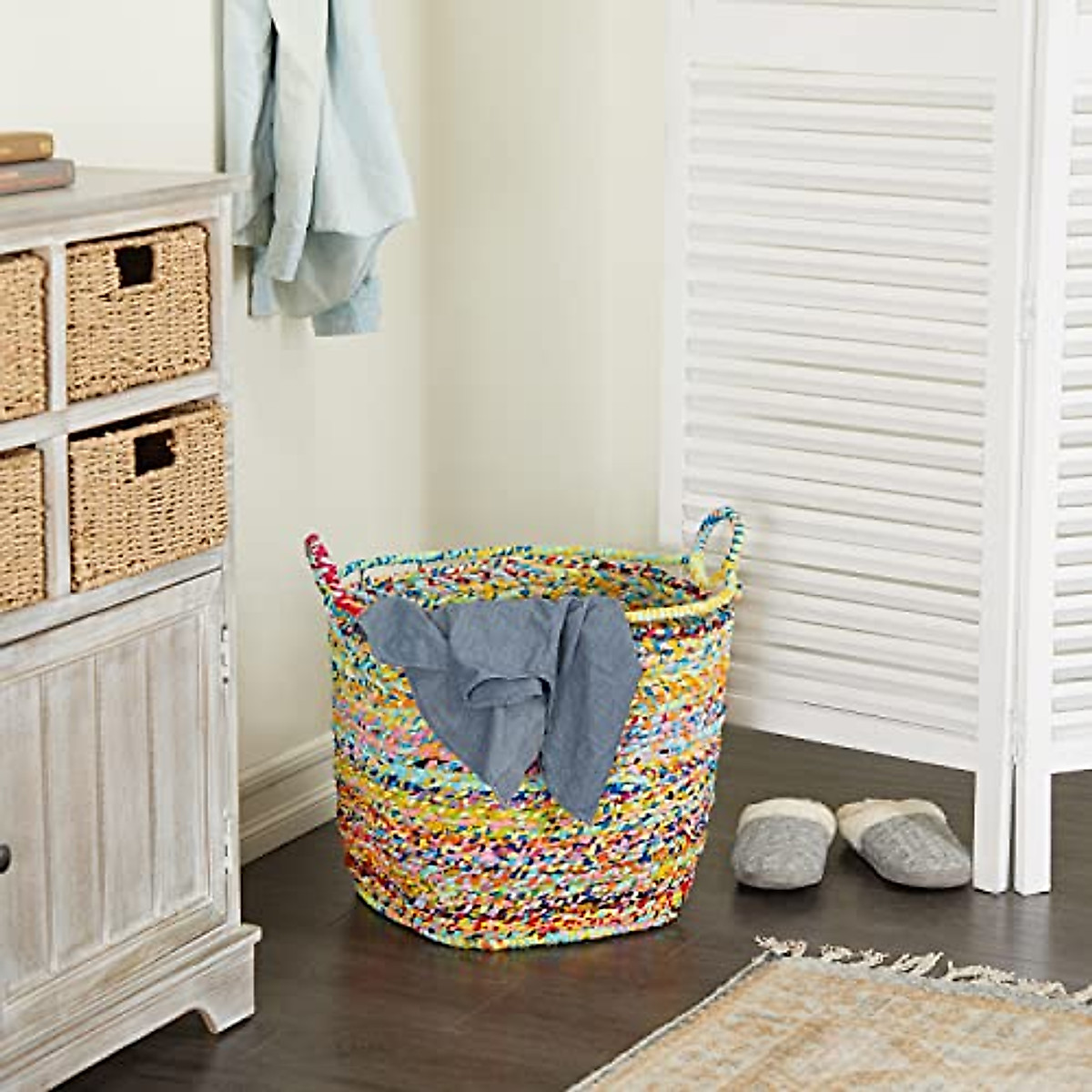 CosmoLiving by Cosmopolitan Cotton Round Storage Basket with Handles, 23" x 18" x 18", Multi Colored