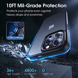 CASEKOO for iPhone 14 ProMax Case Matte Shockproof, [Never Yellow] [10FT Mil-Grade Drop Protection] Translucent Slim Cover Women Men iPhone 14 Pro Max Case, Frosted Black