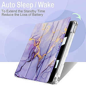 Feams for iPad 9th Generation Case 10.2 Inch, Trifold iPad 10.2 Case Clear Transparent Back Cover with Pencil Holder & Auto Sleep for iPad 9th/8th/7th Generation 2021/2020/2019, Purple Gold Marble