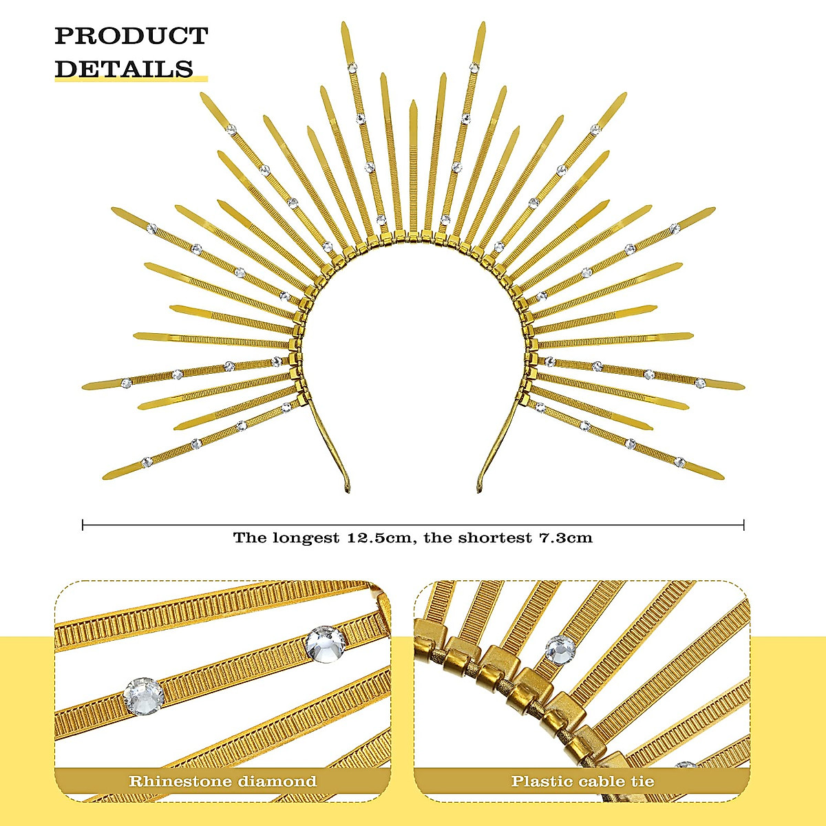 5 Pcs African Vintage Gold Flamboyant Jewelry Set Egypt Choker Bracelet African Nose Rings Hoop Chain Earrings Crown Headpiece Sunburst Spiked Headband for Women Costume Accessories Theme Party