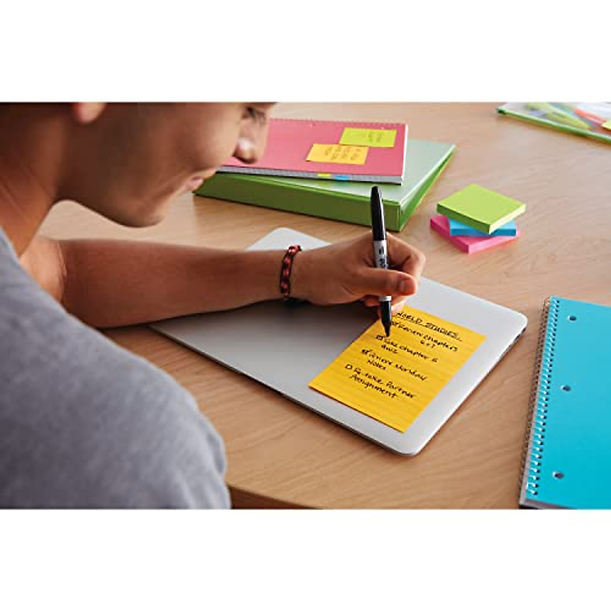 Post-it Super Sticky Lined Notes, 4 Sticky Note Pads, 4 x 6 in., School Supplies, Office Products, Sticky Notes for Vertical Surfaces, Monitors, Walls and Windows, Energy Boost Collection