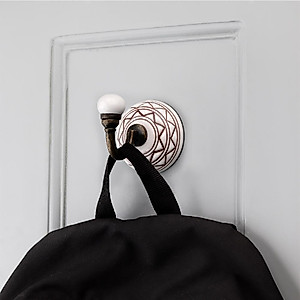 IndianShelf 1 Pieces Brass White Round Decorative Coat Hooks Kitchen Unique Ceramic Wall Hooks for Hanging Towel Hook Farmhouse Backpack Purse Hanger Heavy Duty Entryway Shower Robe Holder Hat Rack