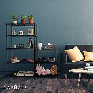 CAPHAUS 3/4/5-Tier Adjustable Height Wire Shelving Unit, Wire Rack Shelving, Metal Steel Storage Shelves, Garage Shelving Storage Organizer, Utility Storage Shelf, 3-Tier Without Wheels, Black