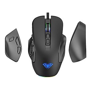 AULA H510 MMO Gaming Mouse, with Backlit RGB LED, 14 Buttons Programmable, 10,000 DPI, Ergonomic Optical Sensor USB Wired Computer Mice for FPS/MOBA Games, Black
