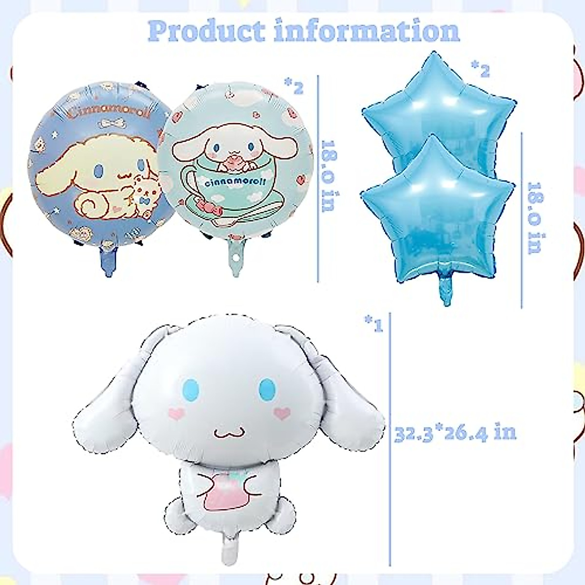Cinnamoroll Birthday Decorations, 17PCS Anime Foil Balloons Party Balloons, Kawaii Cartoon Theme Birthday Party Supplies For Girls Party Supplies Party Decoration Favors Foil Balloon Set