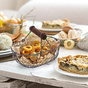 Operitacx Small Metal Wire Egg Basket Fresh Egg Container Organizer Case Countertop Holder Rust Gathering Basket Country Storage Basket for Easter Fruit Duck Egg with Handle (7x4.7 inch)