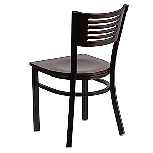 Flash Furniture HERCULES Series Black Slat Back Metal Restaurant Chair - Walnut Wood Back & Seat