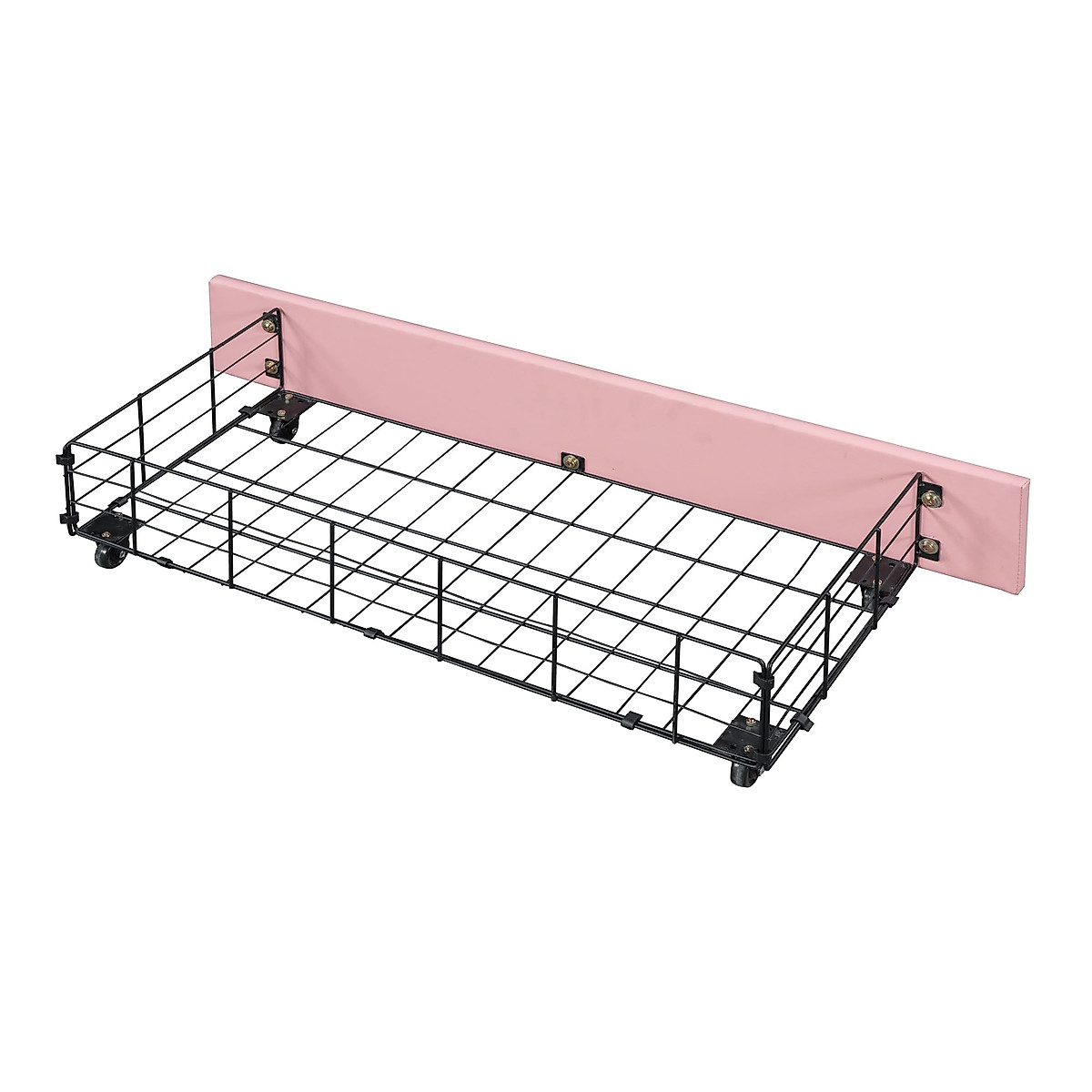 SOFTSEA Twin Size Princess Bed with Storage Drawers, Faux Leather Platform Bed with Crown Headboard for Kids Girls, No Box Spring Needed, Pink