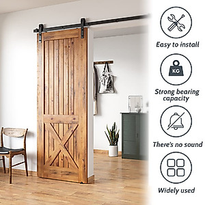 SKYSEN 6FT Sliding barn Door Hardware kit, Barn Door Track, 1/4” Thick Material- Combination Track- Smooth and Quiet- Easy to Install- Black (J Shape-5)