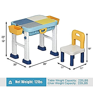 Moccha 6 in 1 Building Block Table Set, Toddler Activity Table w/ 3 Adjustable Height, Build & Learn Table for Boys Girls, Kids Block Play Table with Toy Storage, Toddler Folding Table