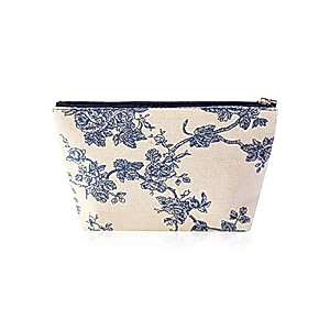 Mini Momo Makeup Bag Travel Organizer Toiletry Pouch for Women Small Cosmetic Case for Purse, Cute Fabric Storage Clutch (Small Makup Bag - Floral Blue)