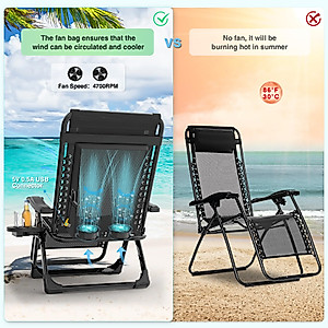 Suteck Zero Gravity Chair with Fans, Reclining Camping Lounge Chair w/Upgraded Lock and Cup Holder, Reclining Patio Chairs Folding Recliner for Indoor and Outdoor, Cool All Summer