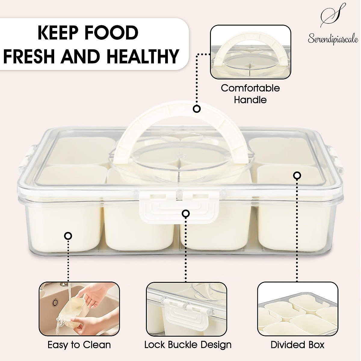 Big Snackle Box Charcuterie Container - Food Grade Portable Snack Box for Travel, Beach, and Car - Snack Shield Lock, Snap-On Tray, and Snack Storage for Charcuterie and More.