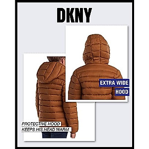 DKNY Boys Jacket – Midweight Insulated Quilted Outerwear Parka Puffer Coat – Water Resistant Boys Winter Hooded Jacket (8-20), Size 14-16, Timber