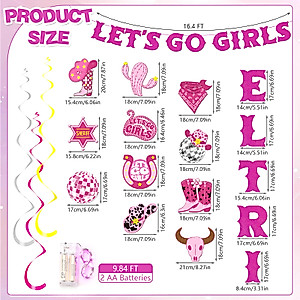 Epakh 35 Pcs Let's Go Girls Cowgirl Party Decorations Pink Western Birthday Decors Disco Bachelorette Party Bridal Shower Supplies Include Let's Go Girls Banner Hanging Swirls Lights for Women Girls