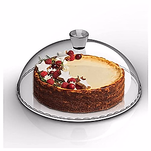Glass Cake Stand with Dome - Footed Glass Service Plate, Large Size (12 inch), Footed Cake Plate Wıth Dome, Multifunctional Serving Platter, Durable Glass