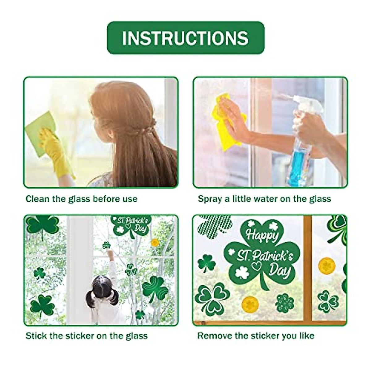 St Patricks Day Decorations Stickers, St. Patrick's Day Window Clings Decor, 128 PCS Reusable Electrostatic Saint Patricks Day Shamrock Stickers