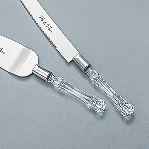 Set of 3 Wedding Cake Cutting-Mr and Mrs Wedding Cake Knife Cake Pie Pastry Servers and White Lace Handkerchief,Cake Cutter and Server Set Perfect for Wedding,Birthday,Anniversary,Parties and Events