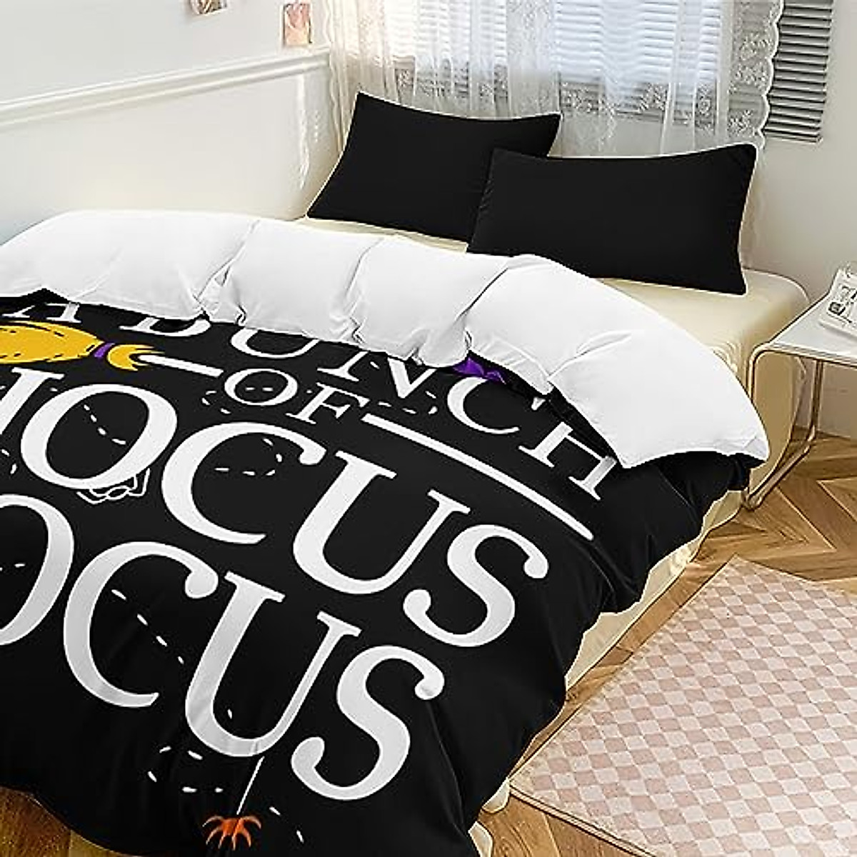 ggtg Hocus Pocus 3-Piece Bedding Set Soft Microfiber Sheet & Pillowcase Sets Full Size Sheet Set 90"x90"